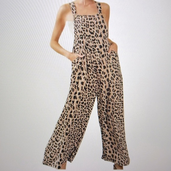 BiBi | Pants & Jumpsuits | Womens Leopard Print Wide Leg Overall ...